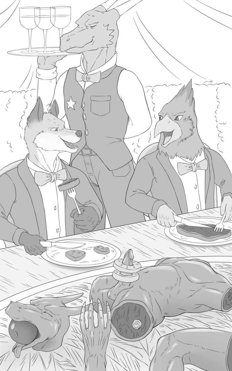 Rule 34 Accipitrid Accipitriform Anthro Apple In Mouth Avian Balls Banquet Bird Bone Bow Tie