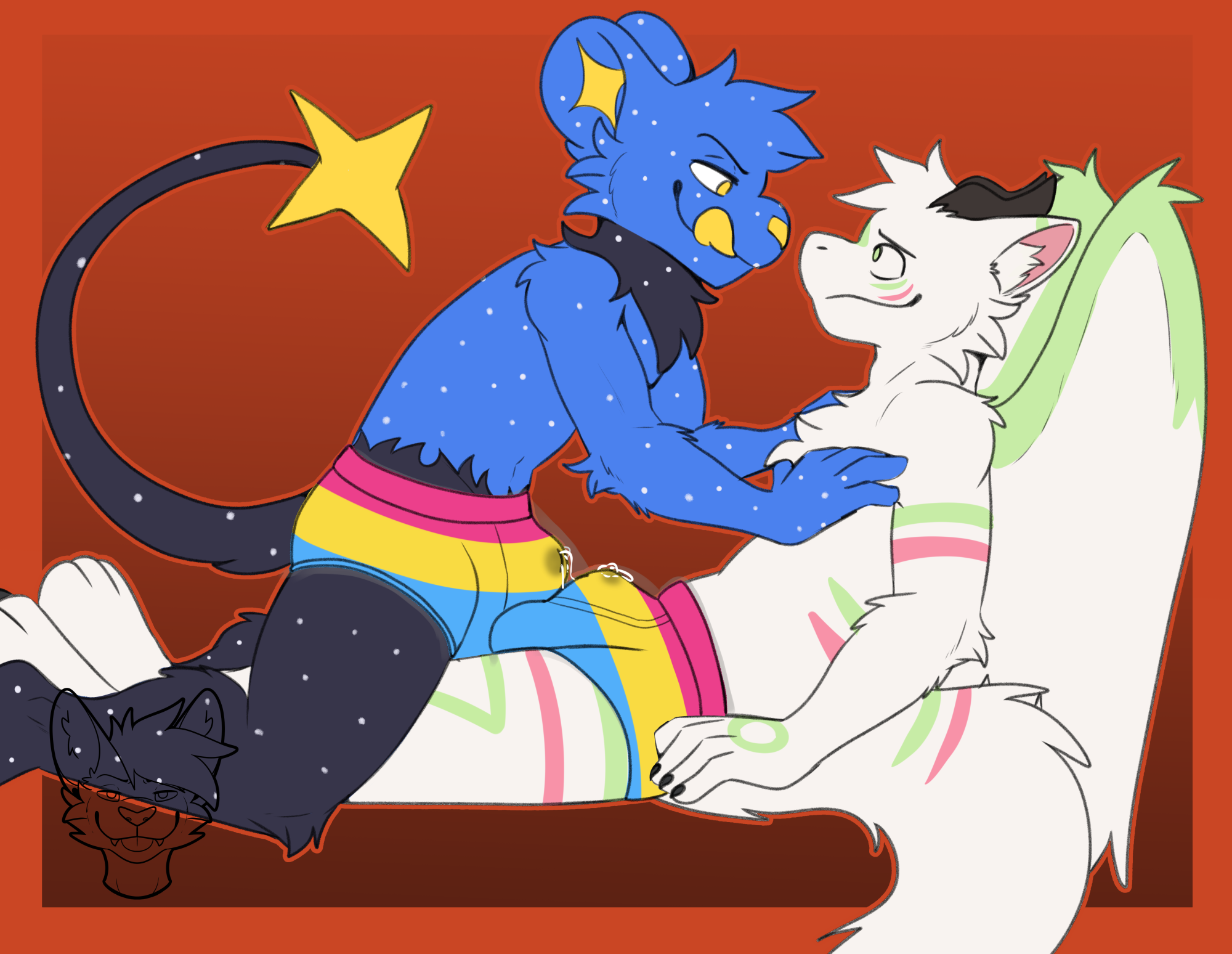 Rule 34 Anthro Bodily Fluids Bulge Bulge Frottage Clothing Dragon Duo Eye Contact Fur Furred