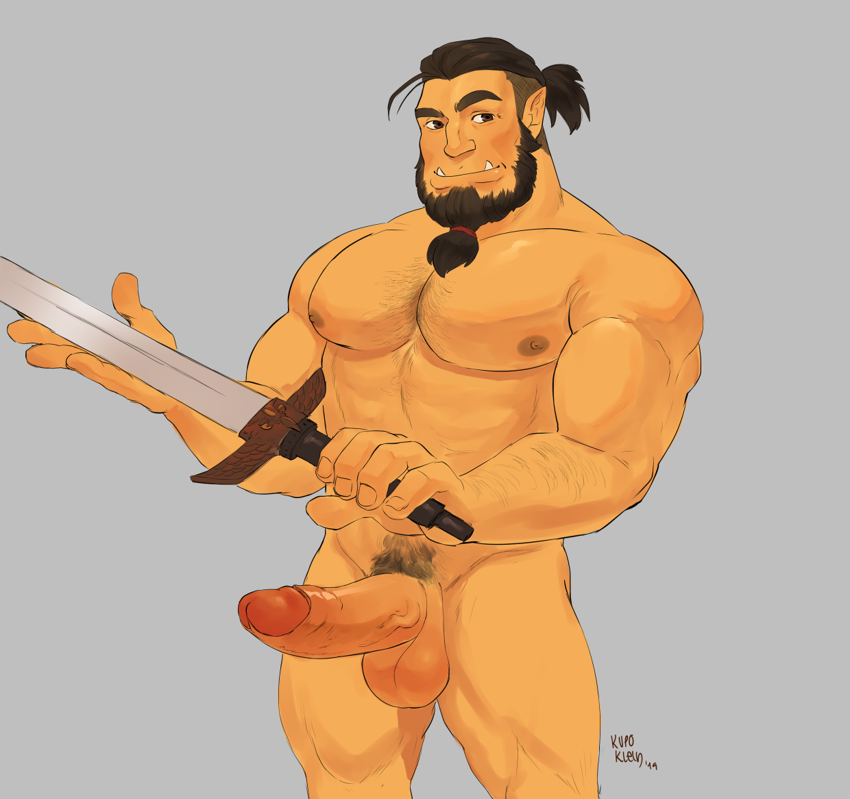 Rule 34 Balls Beard Facial Hair Genitals Humanoid Katu Kupoklein Male Male Only Melee Weapon