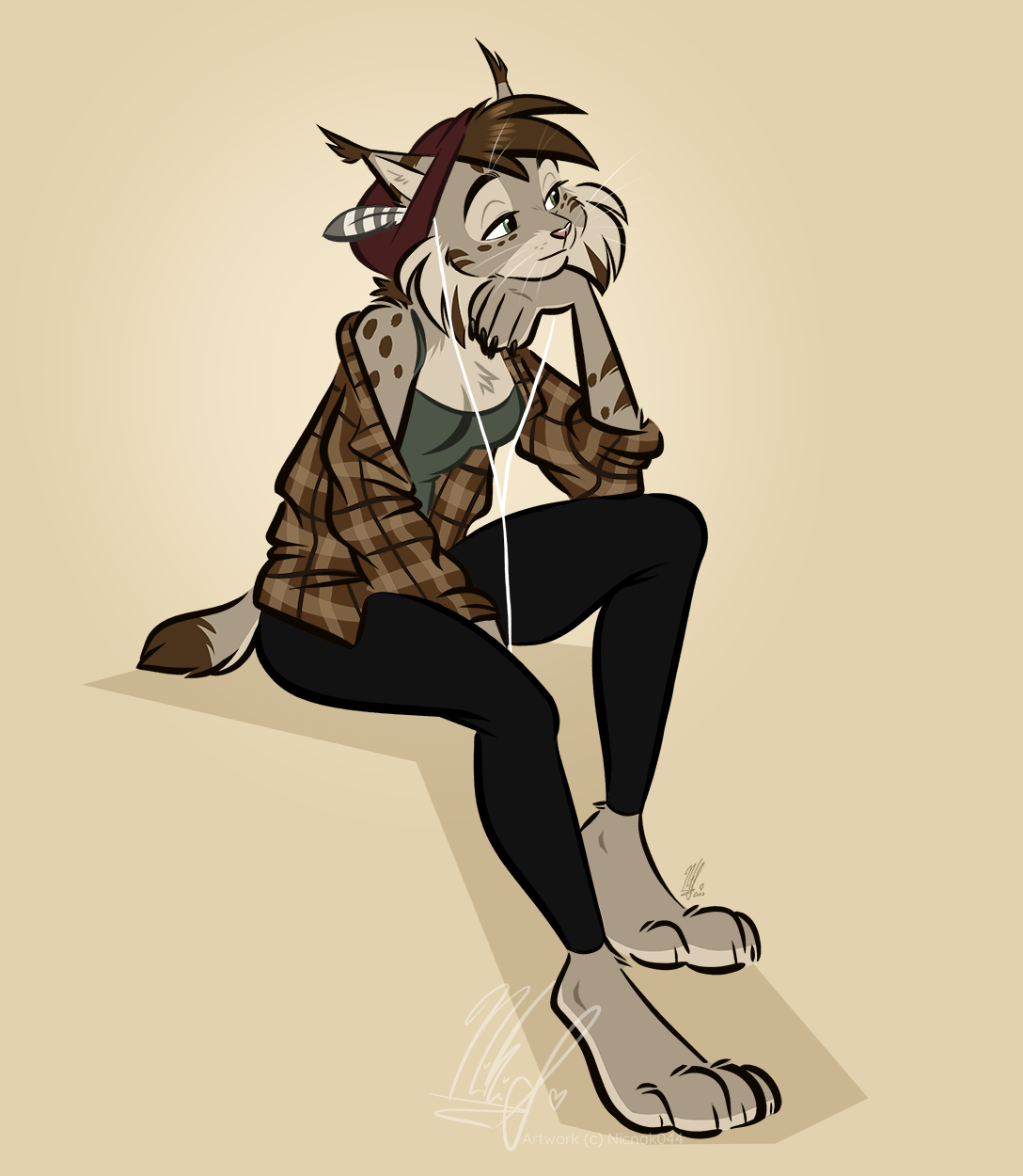 Furrybooru Anthro Beanie Canadian Lynx Clothed Clothing Feet Felid