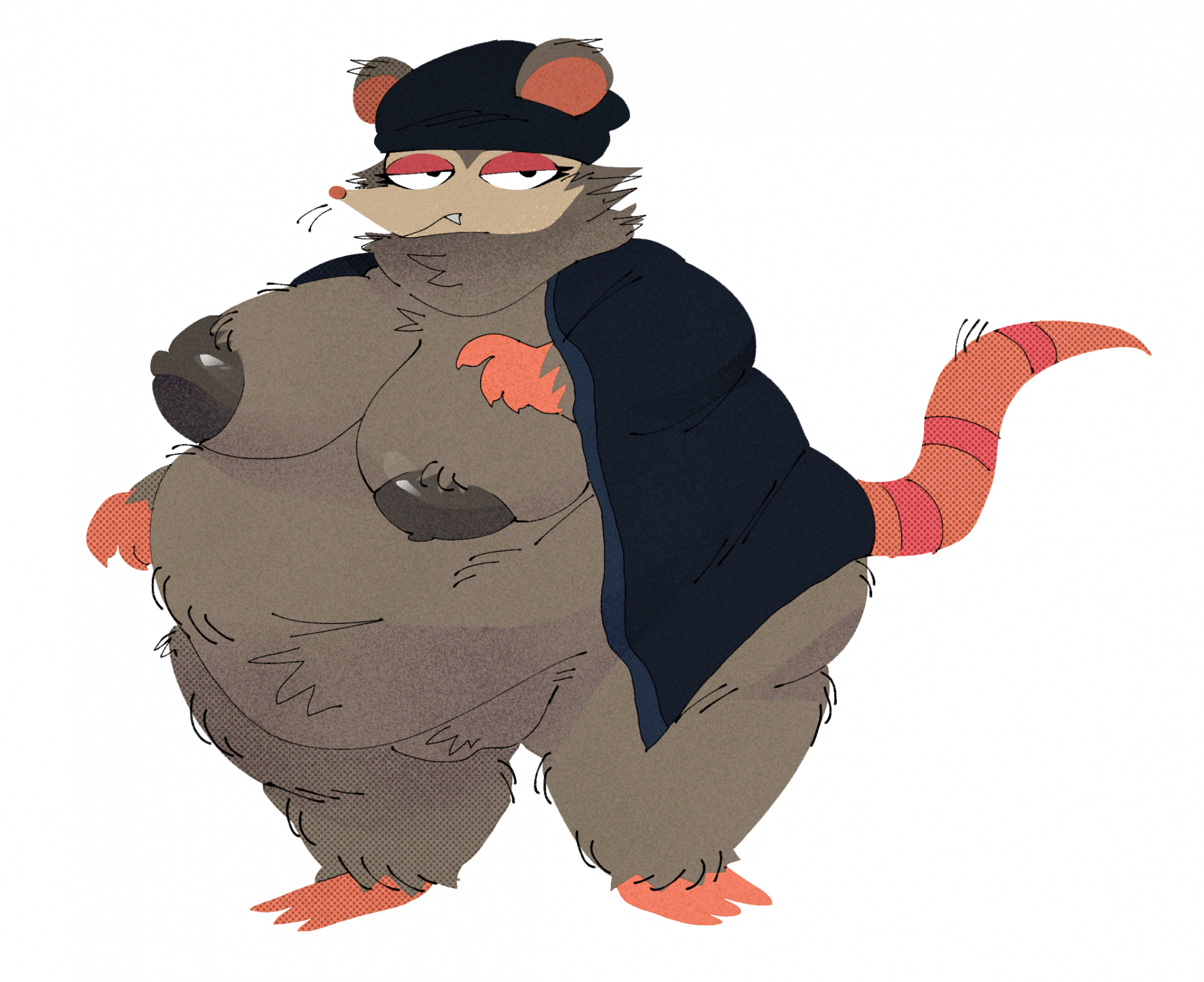 Rule 34 American Opossum Anthro Beanie Belly Big Belly Big Breasts Black Clothing Breasts