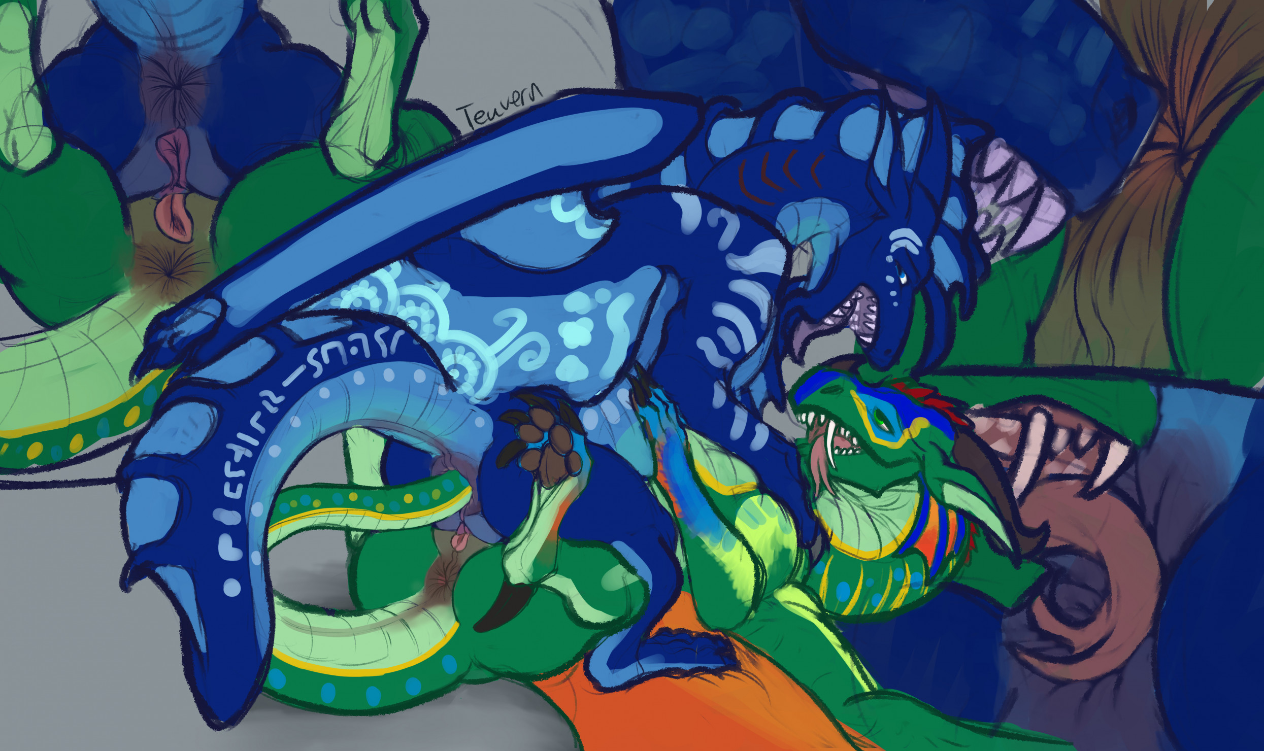Rule 34 Anal Anal Sex Anus Ass Blue Body Blue Scales Brown Claws Brown Pawpads Butt Sniffing