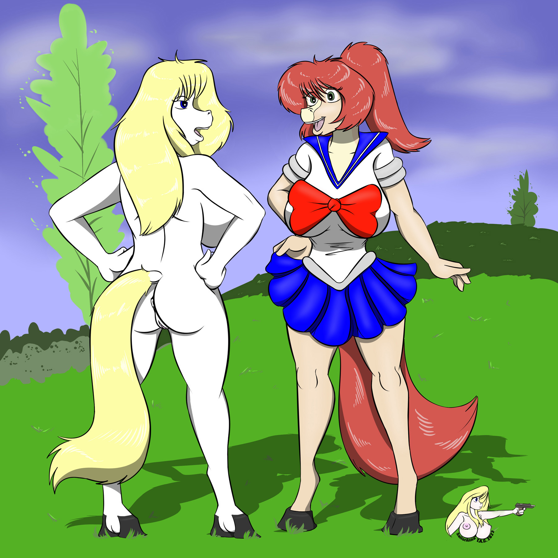 Rule 34 Anna Sailoranna Anthro Anus Big Breasts Blonde Hair Blue Eyes Bottomwear Breasts