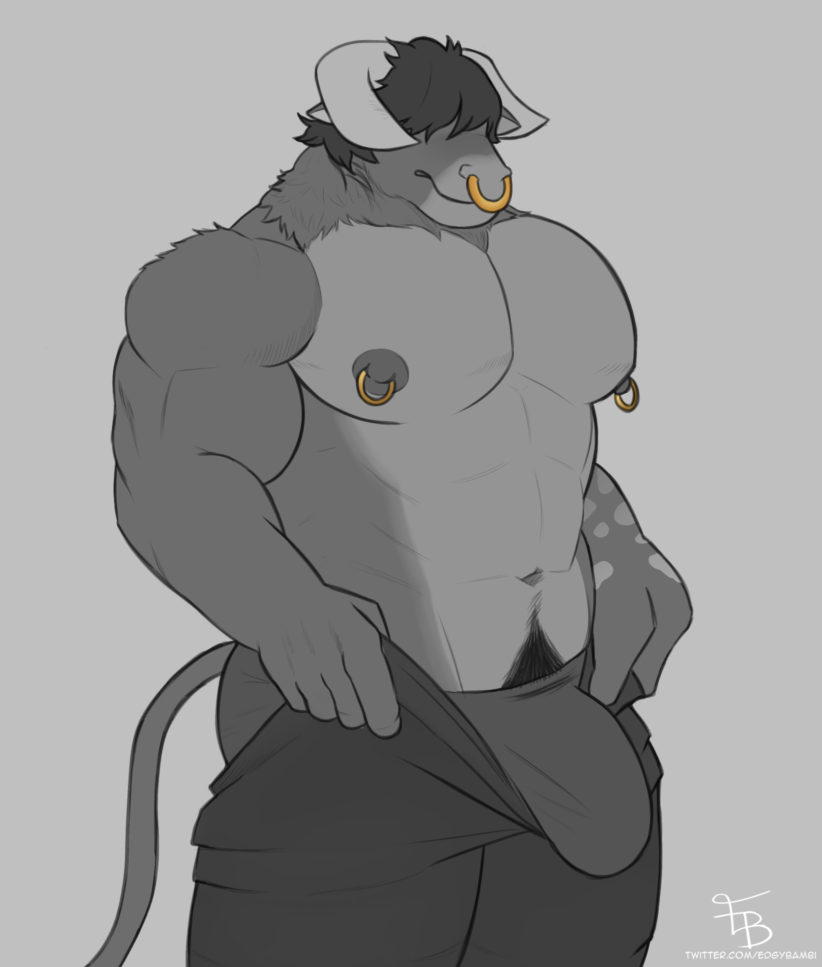 Rule 34 Anthro Anthro Only Big Pecs Bottomwear Bovid Bovine Bulge Cattle Clothing Edgybambi