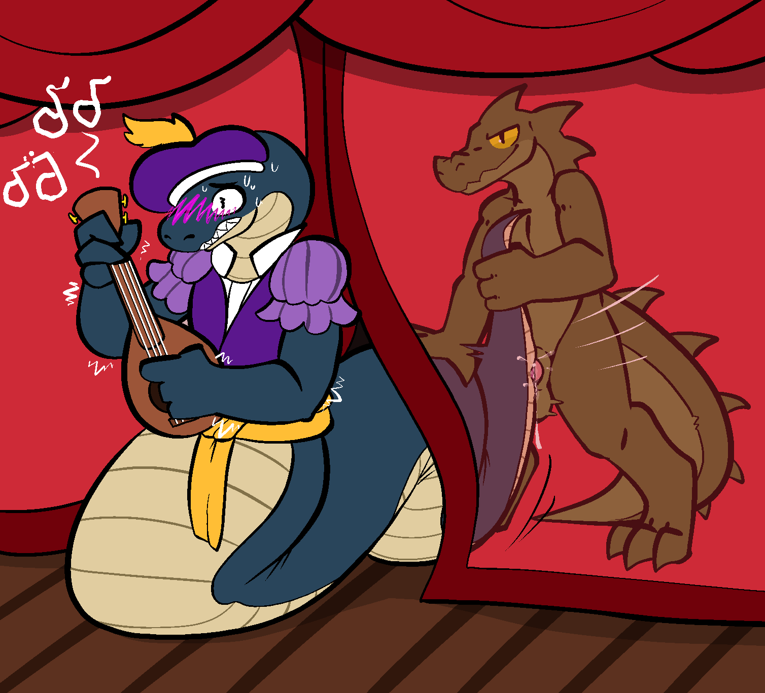 Rule 34 Alligator Alligatorid Anthro Apode Bard Blush Clenched Teeth Cloacal Cloacal
